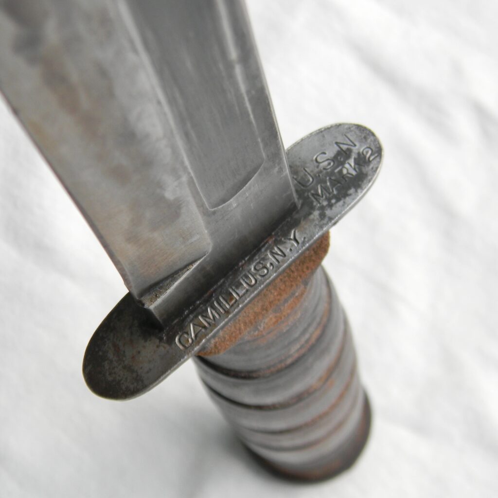 WW2 Camillus USN MK2 fighting knife, orig NORD composition scabbard