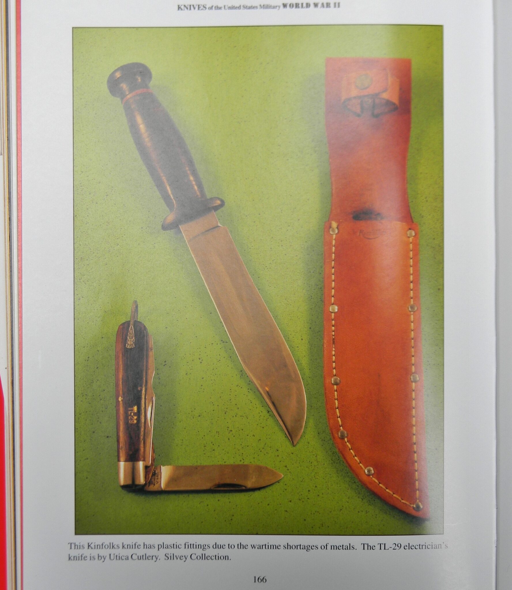 WW2 Kinfolks fighting knife, 6-inch blade, original leather scabbard