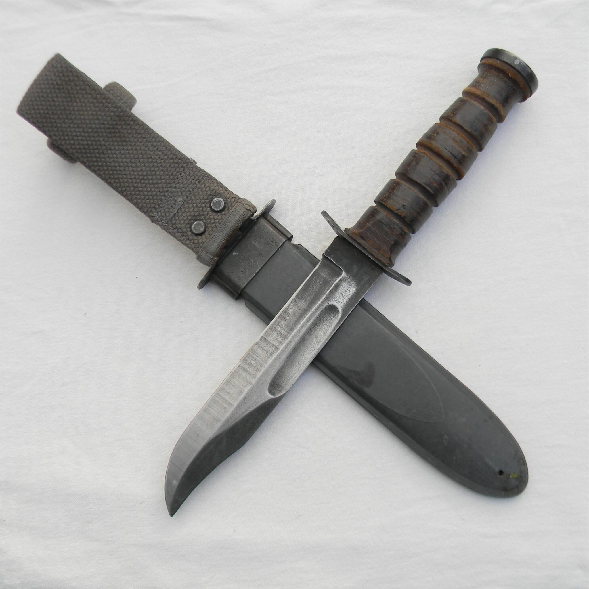 WW2 RCC MK2 fighting knife, 1944 NORD composition scabbard