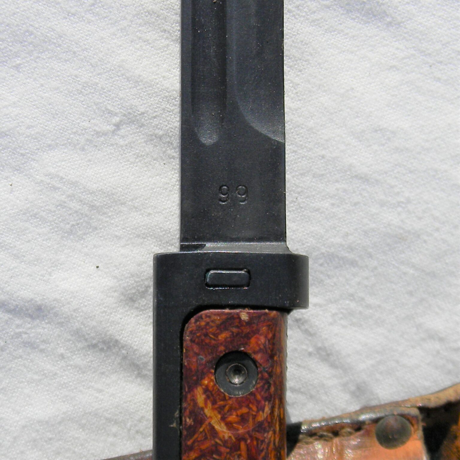 Czech Cold War era Vz57 bayonet, original 1985-dated leather scabbard