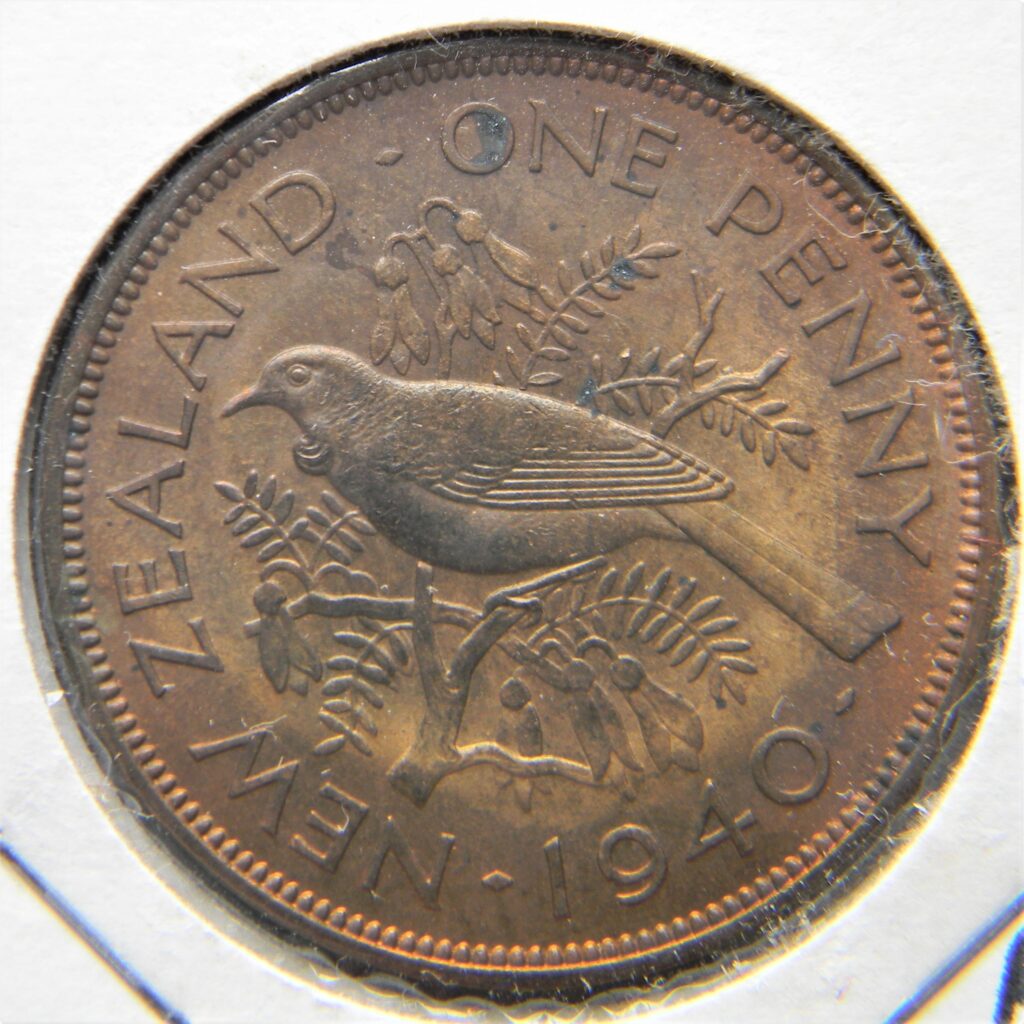 New Zealand 1940 bronze Penny WW2 era 1st yr of issue; UNC