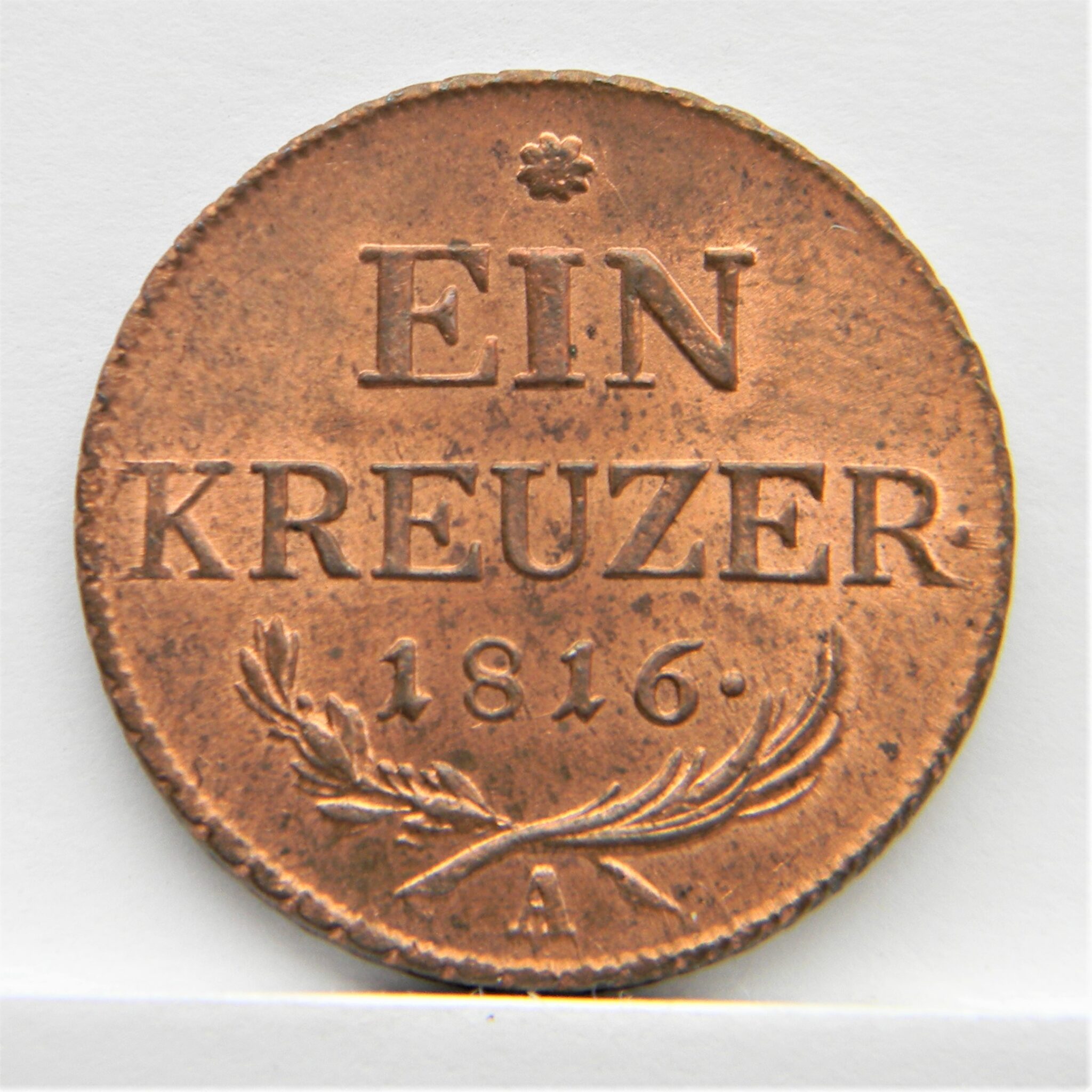 Austria 1816A copper Ein Kreuzer, Franz II era; rare red UNC