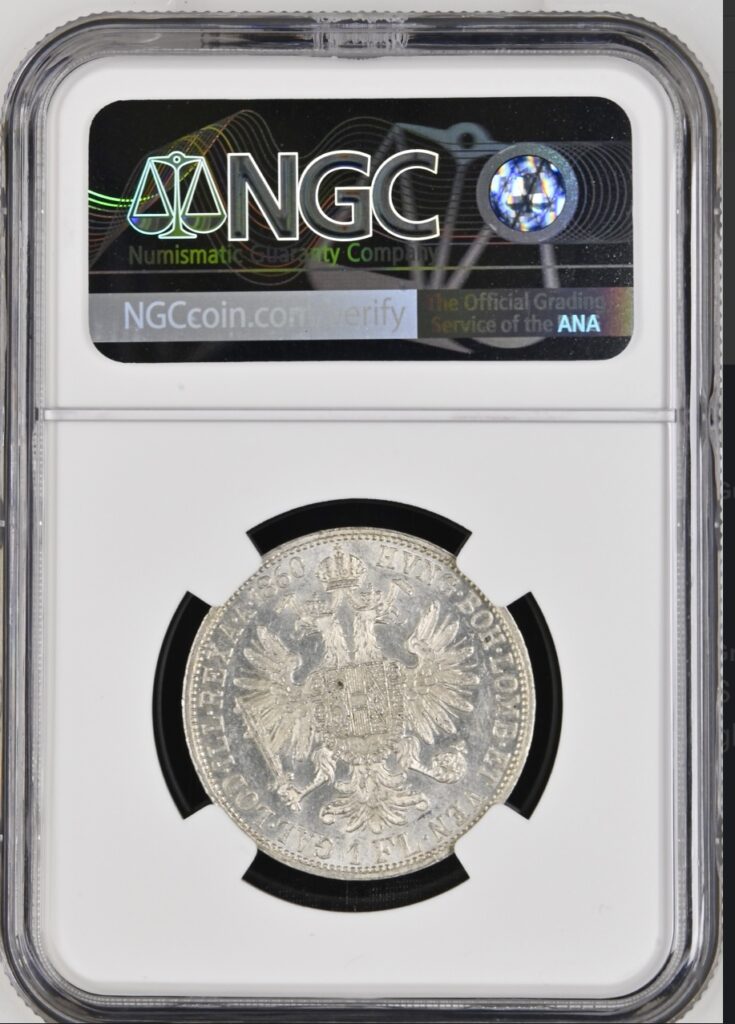 Austria 1860A silver Florin NGC-graded MS61 - scarce this nice