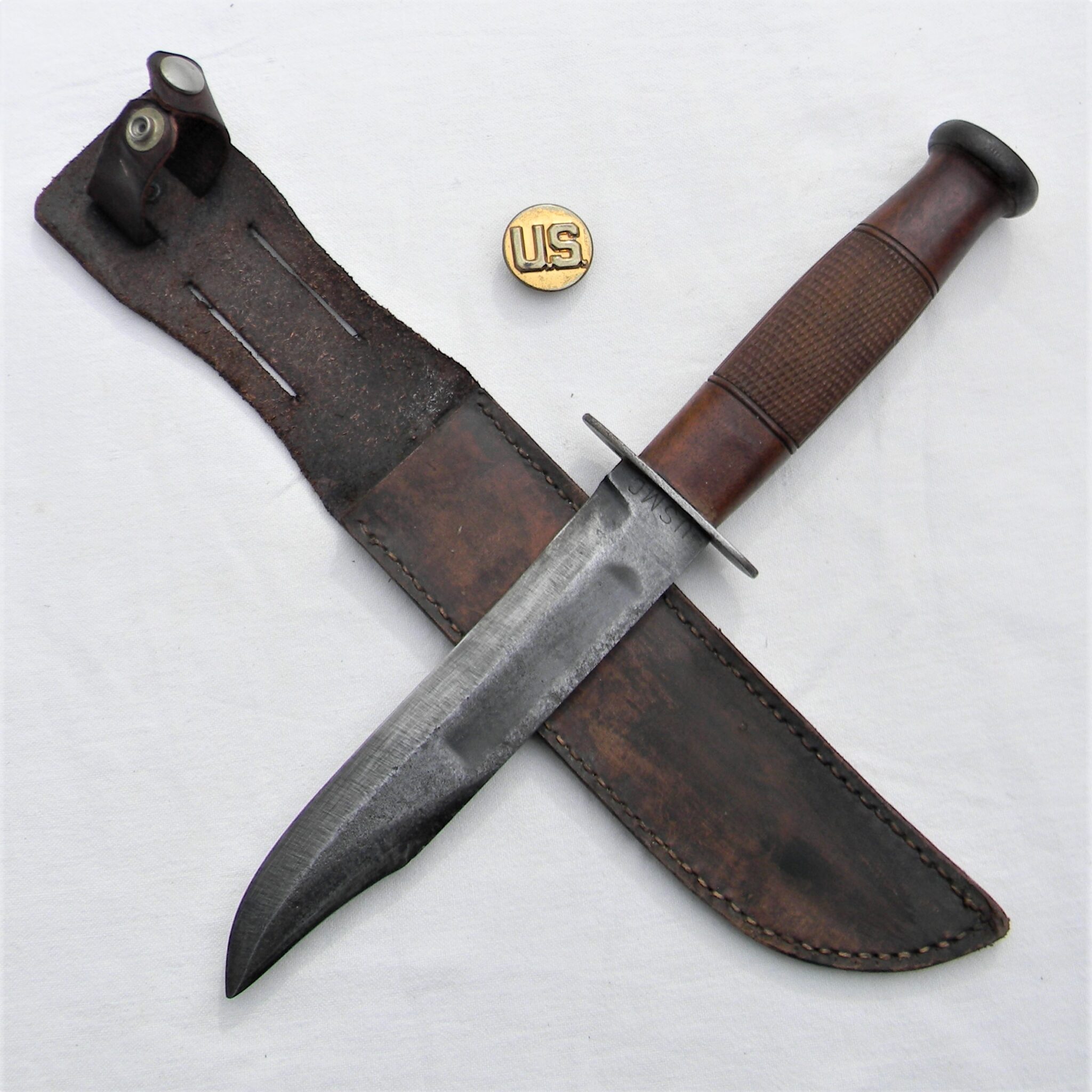 WW2 Ka-Bar USMC MK2 fighting knife unique theater wood handle