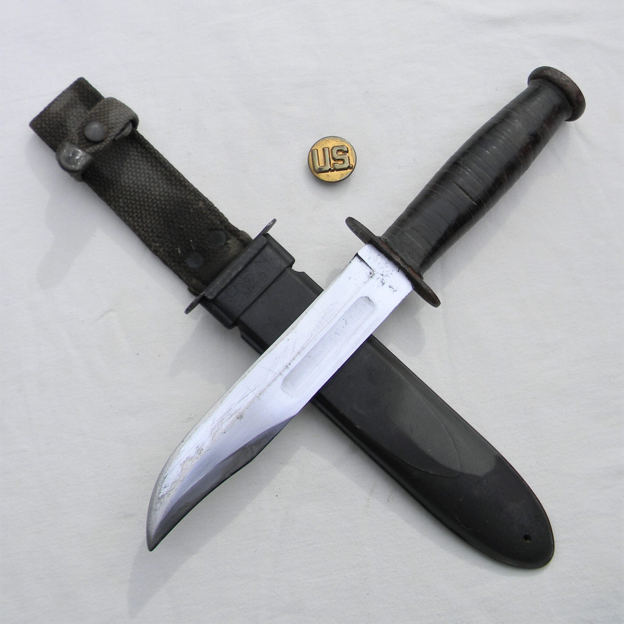 WW2 Ka-Bar USN UDT fighting knife, original NORD scabbard
