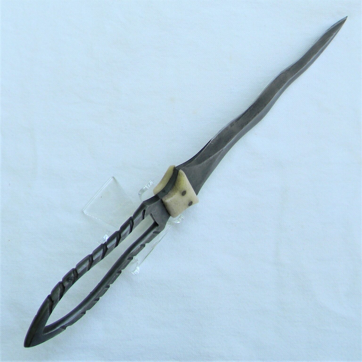Custom-made Damascus Kris blade dagger, orig sheath; UNUSED