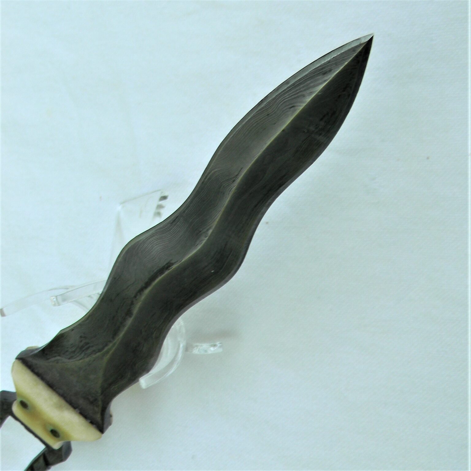 Custom-made Damascus Kris blade dagger, orig sheath; UNUSED
