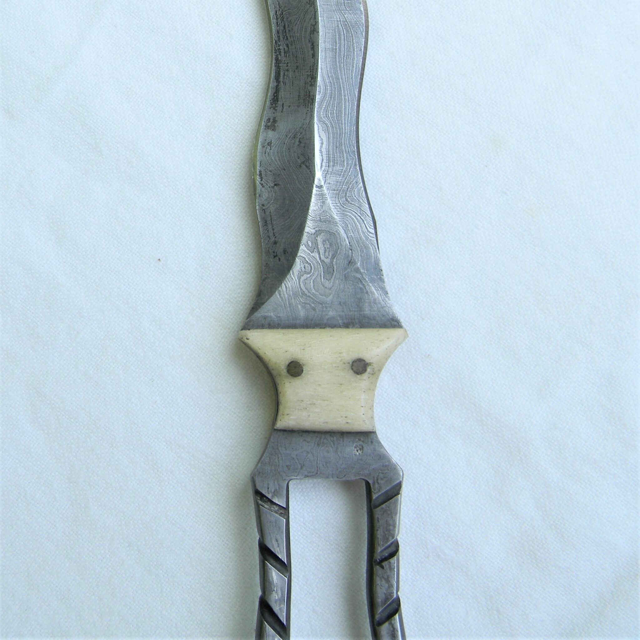 Custom-made Damascus Kris blade dagger, orig sheath; UNUSED