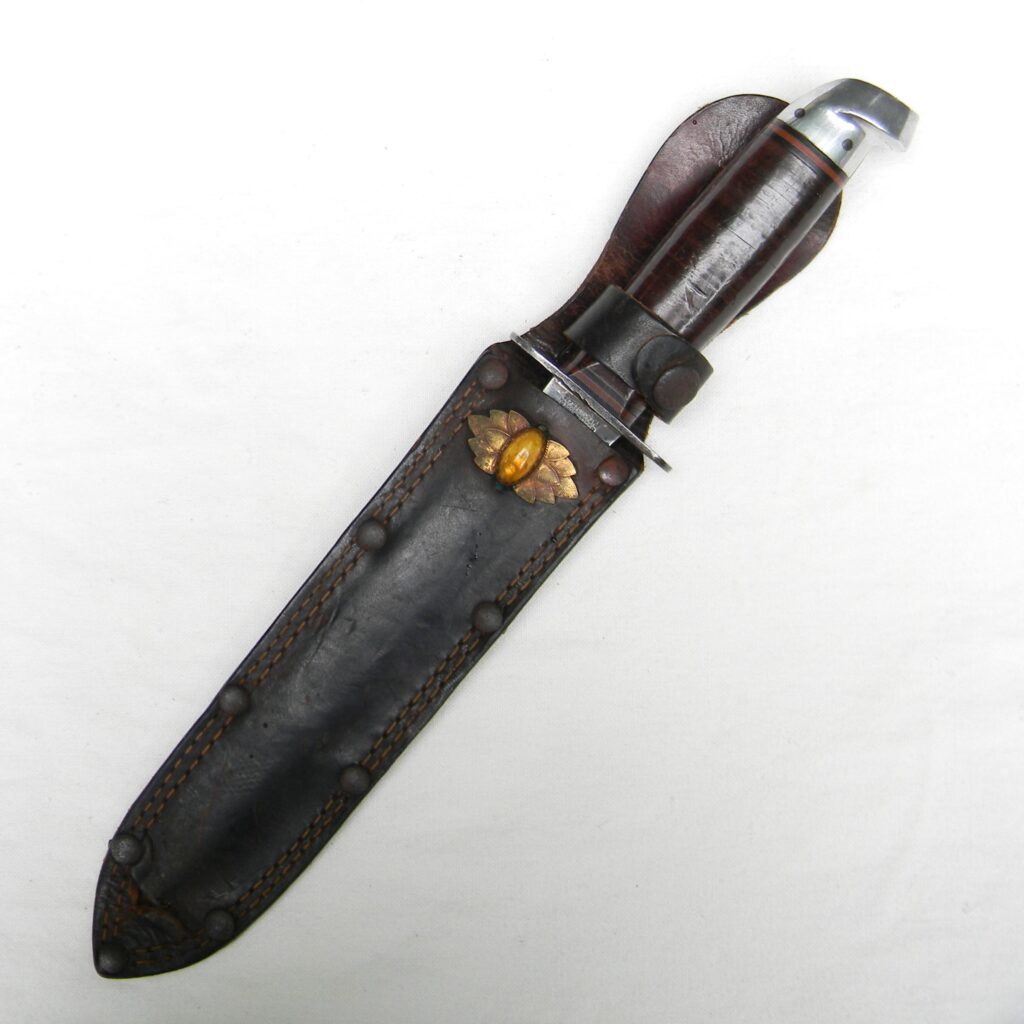 WW2 Western L77 Commando fighting knife, decorated scabbard