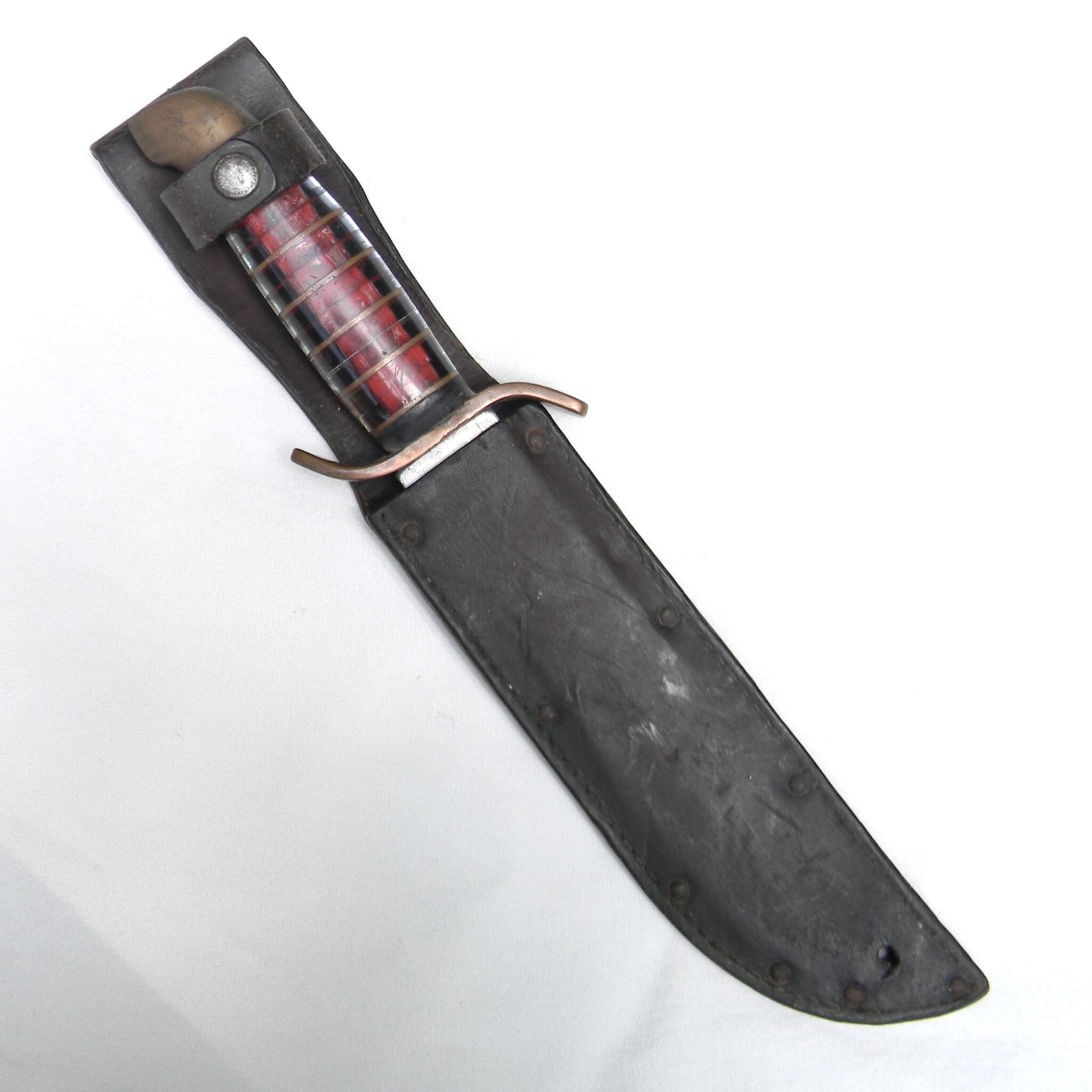 WW2 MK2 blade theater fighting knife, orig leather scabbard