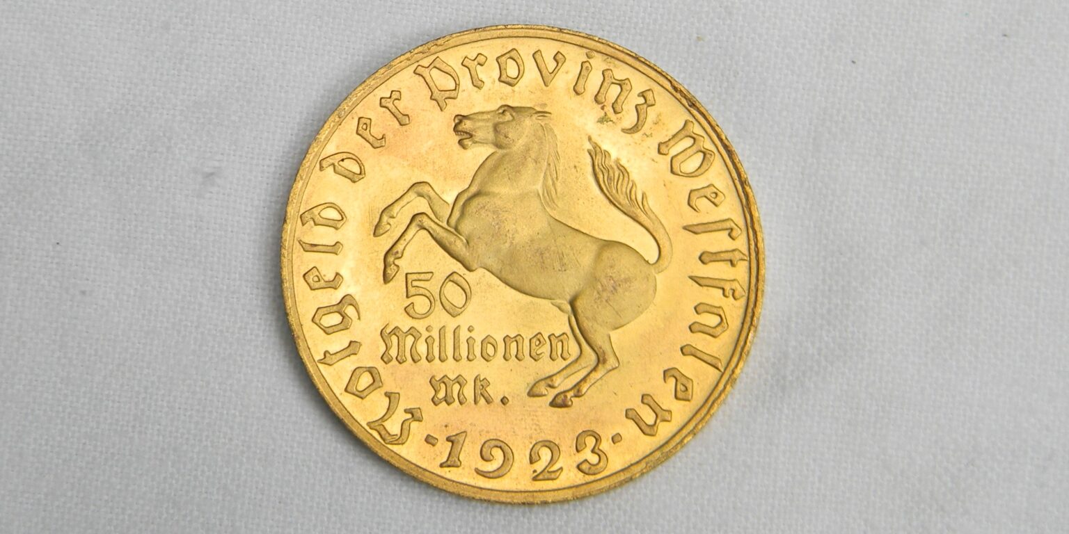 Germany Westphalia 1923 50 Million Marks gilt bronze; UNC