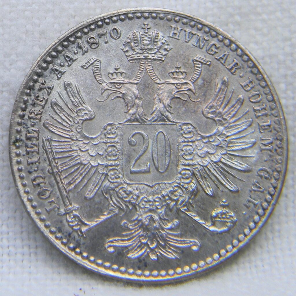 Austria 1870 silver 20 Kreuzer; uncirculated - rare this nice