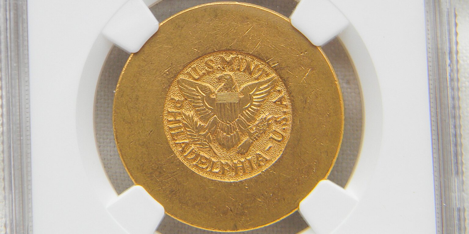 Saudi Arabia 1945-1946 gold 4 Pounds ARAMCO issue NGC AU58